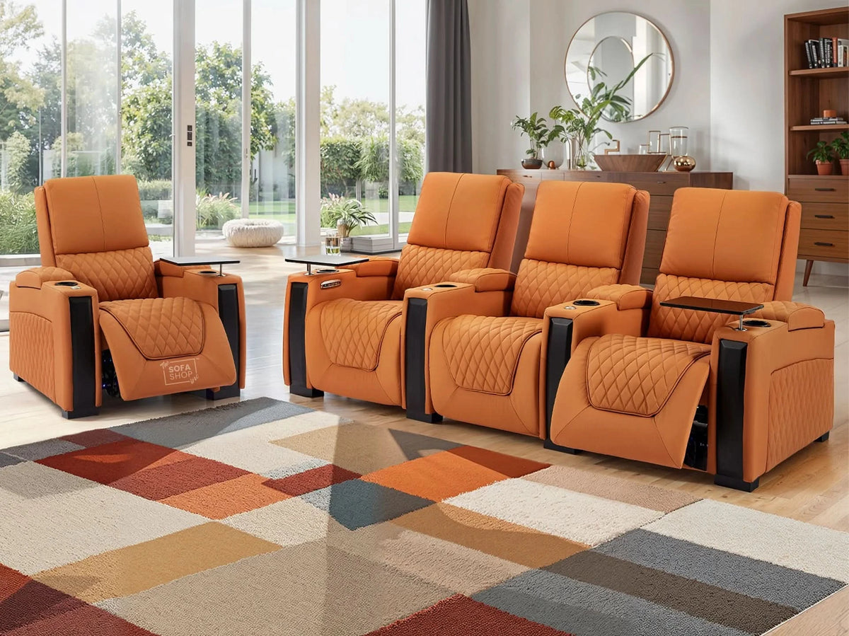 3+1 Seater Electric Recliner Sofa - Orange Leather | Shop Now