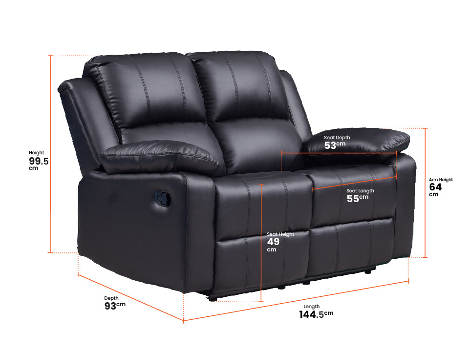 3 Piece Recliner Sofa Set in Black Leather - Elevate Your Space with ...