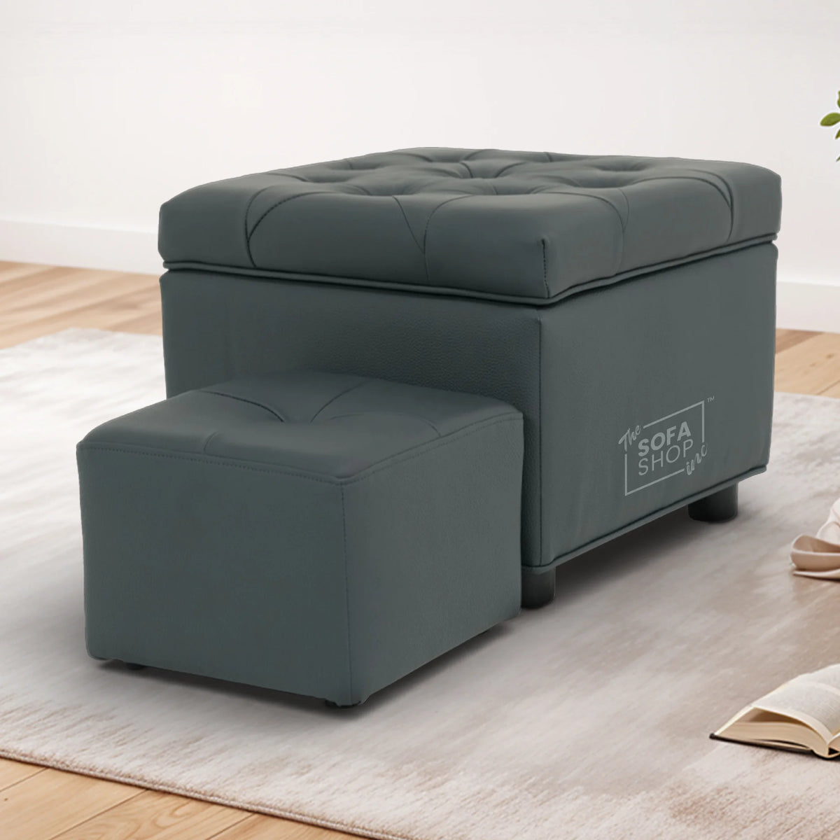 Grey Leather Footstool | Save 70% | Put Your Feet Up
